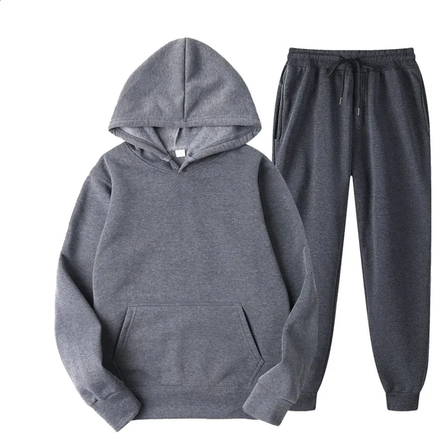 Men's Fleece Tracksuit Set: Spring/Autumn Hoodie & Sweatpants - Solid ...