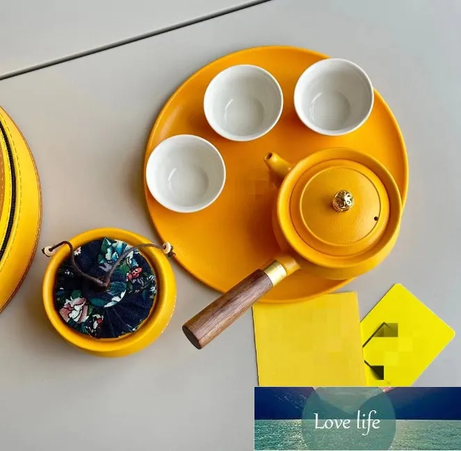 Portable Travel Tea Set - Round Box, 6-Piece Ceramic Teapot & Cups ...