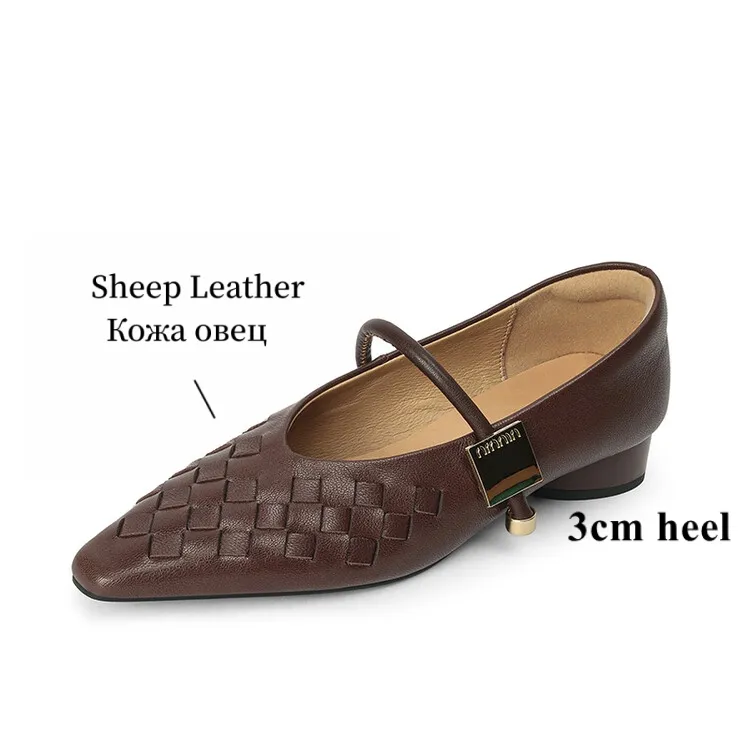 Woven Sheep Leather Pumps - Women's Designer Low Heel Slip-Ons, Square ...
