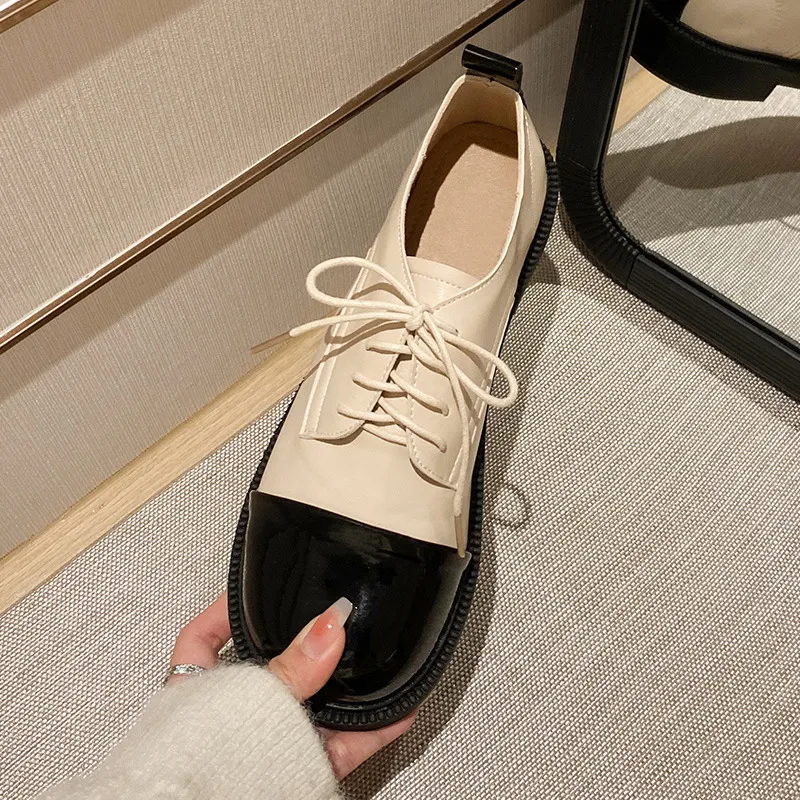 Patchwork Leather Oxford Shoes: Women's Lace Up Boots, Premium Loafers ...