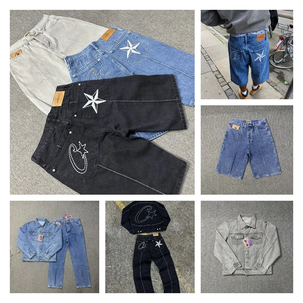 Embroidered Five Pointed Star Mens R13 Denim Shorts Loose Fit Summer ...