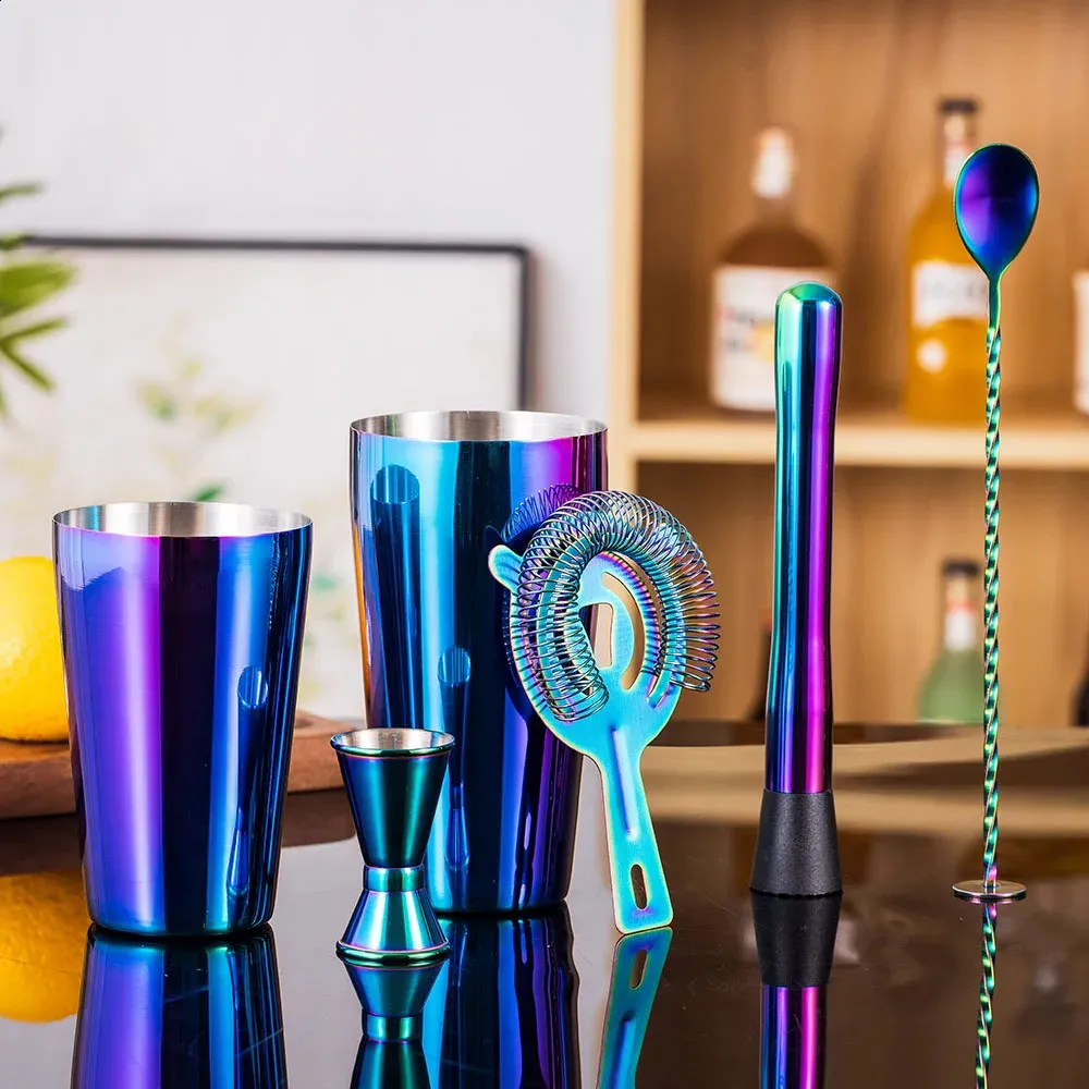 Professional Stainless Steel Cocktail Shaker Set: Rainbow Boston Shaker ...