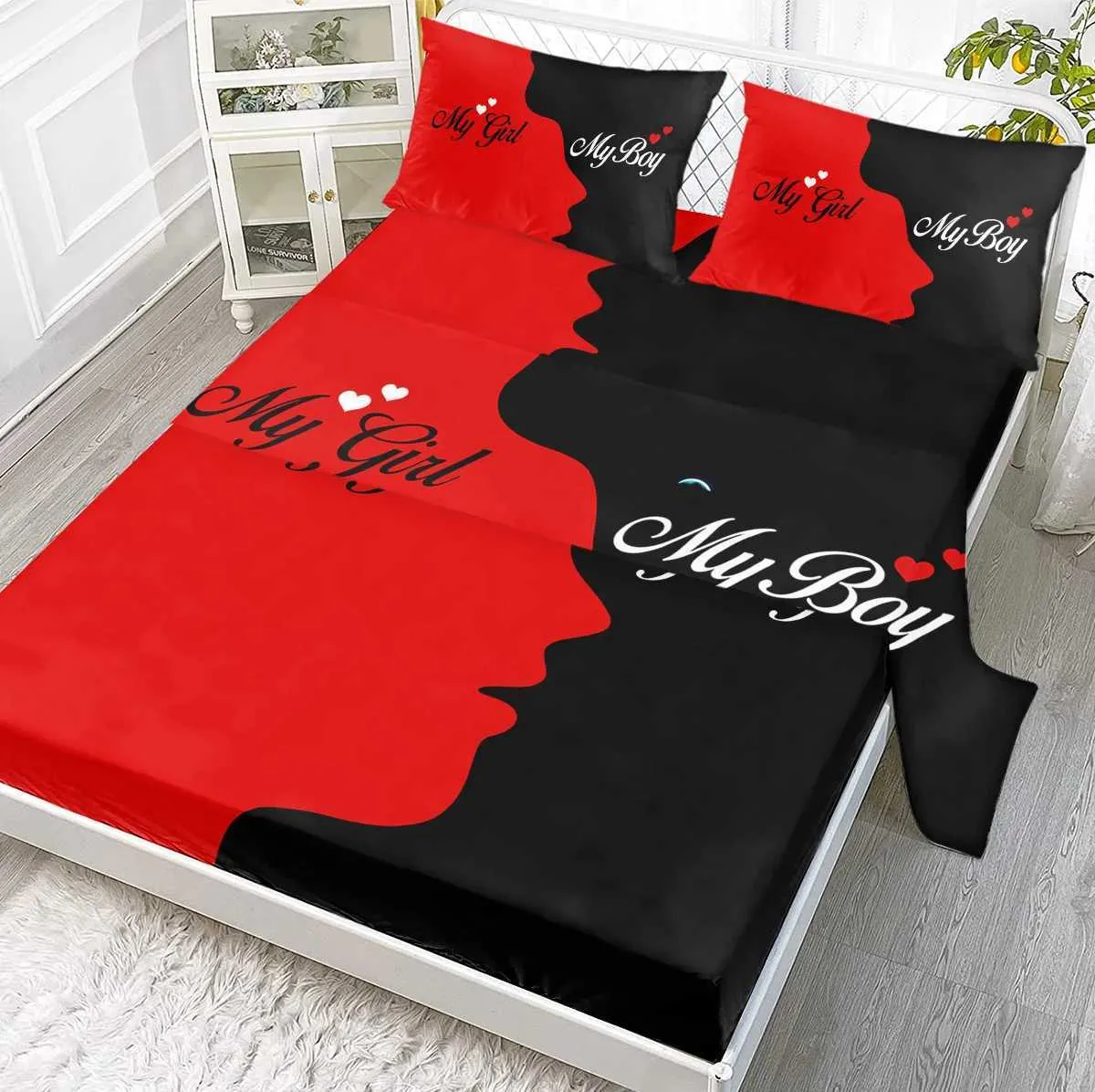 Soft & Breathable Red Paisley Sheet Set - Couple Hearts Design, Premium ...