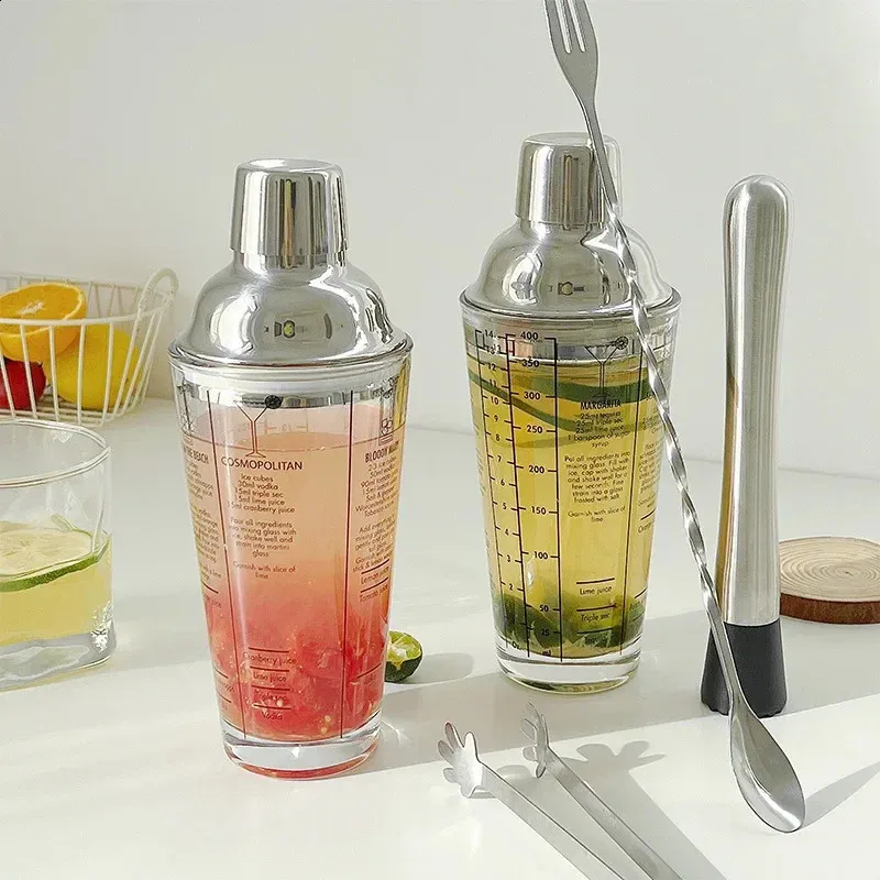 Premium 400ml Clear Glass Cocktail Shaker - Stainless Steel Bar Tools ...