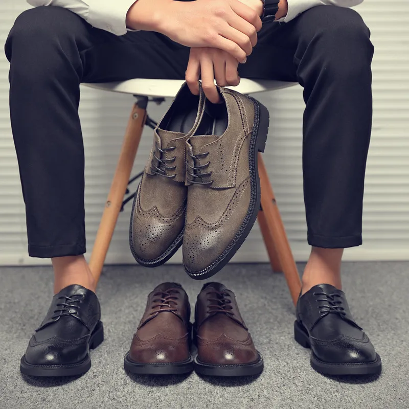 Handmade Mens Oxford Shoes Carving Genuine Leather Brogue Men's Dress ...