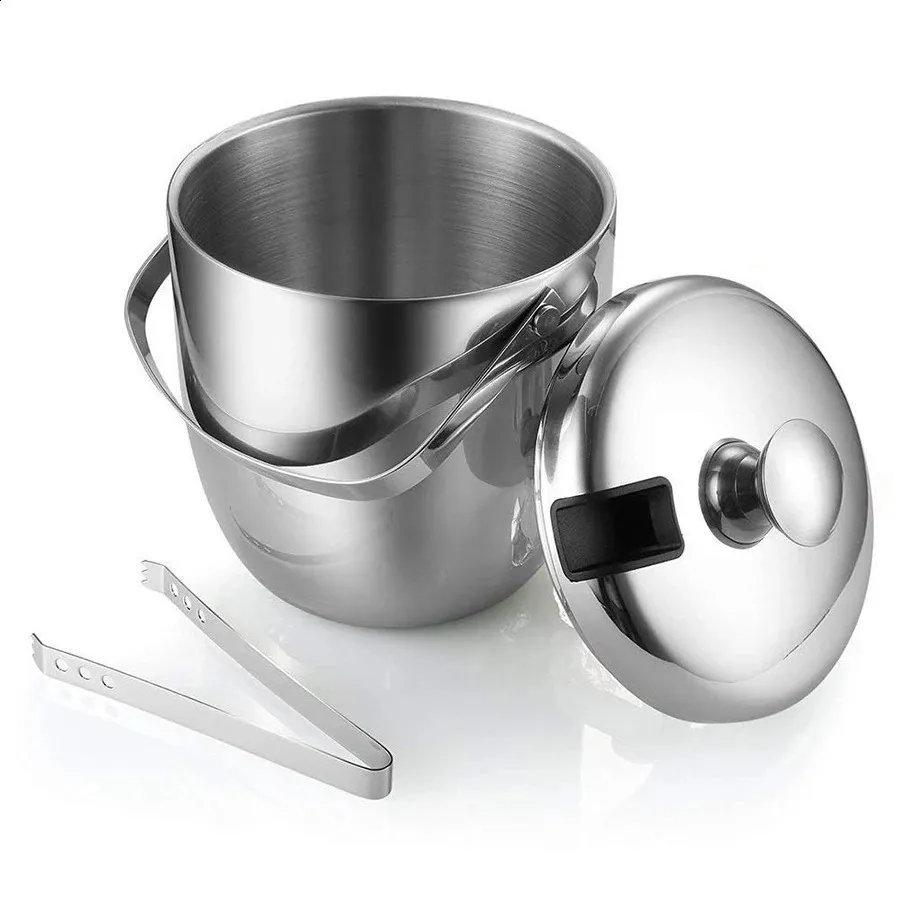 Premium Insulated Ice Bucket - Double Walled Stainless Steel, 2.8L with ...