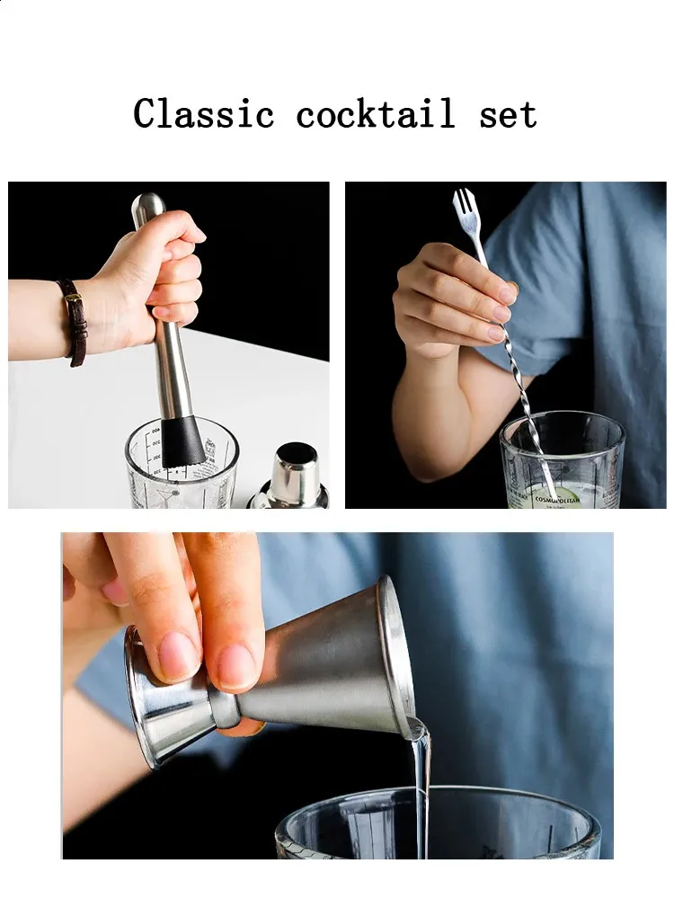 Premium 400ml Clear Glass Cocktail Shaker - Stainless Steel Bar Tools ...