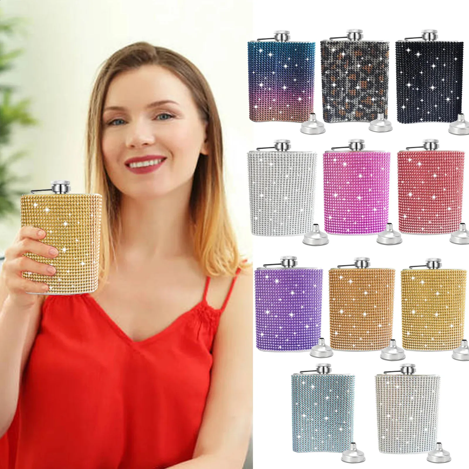 Shiny Diamond Hip Flask For Liquor, 68oz Stainless Steel Whiskey Bottle ...