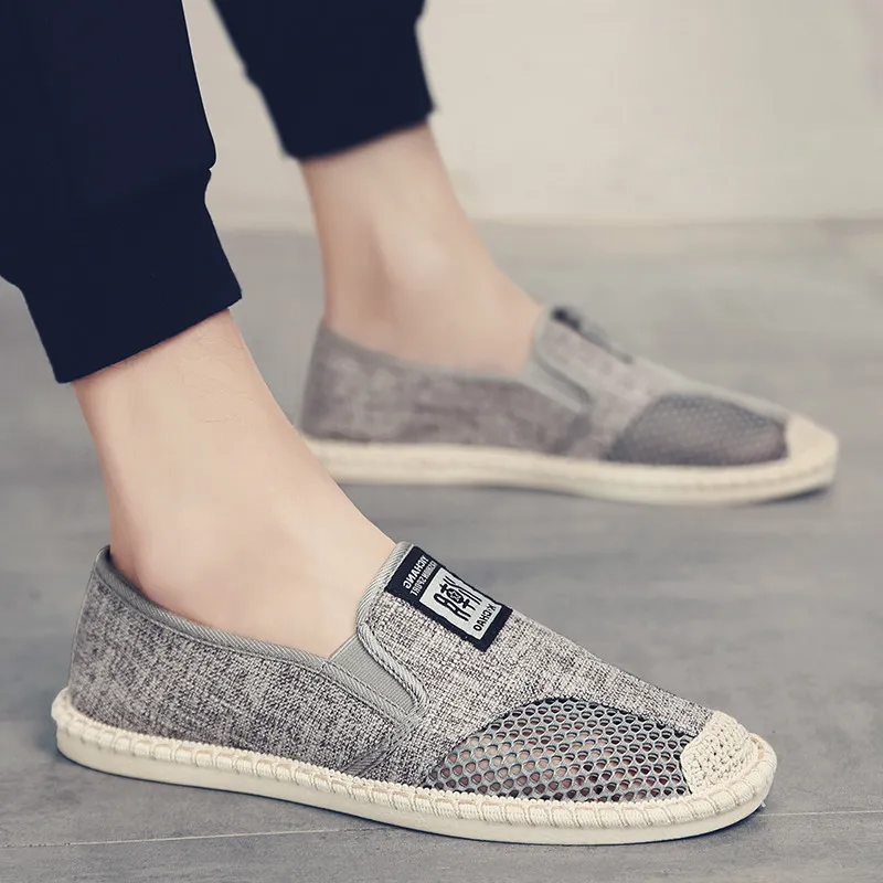 Summer Linen Breathable Casual Flats Shoes Mens Espadrilles Loafers ...