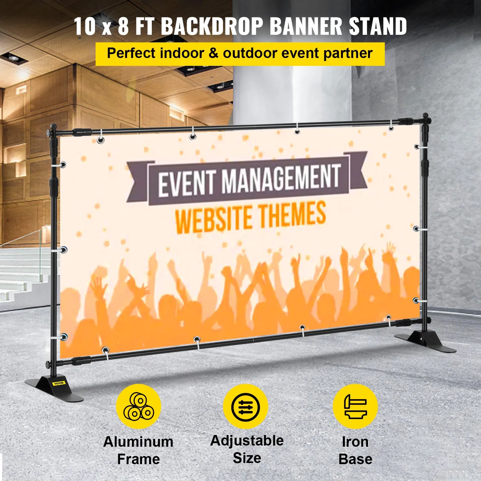 Adjustable 10x8 Ft Backdrop banner and banner stand - Perfect for Trade ...