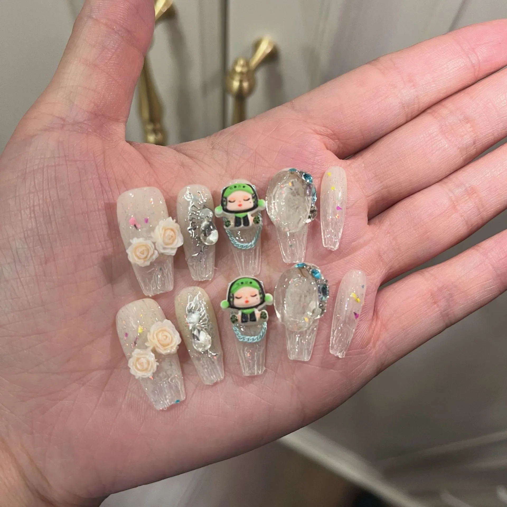 Handmade Cartoon Doll Press-On Nails - Cute Kawaii Nail Art, Worry-Free ...