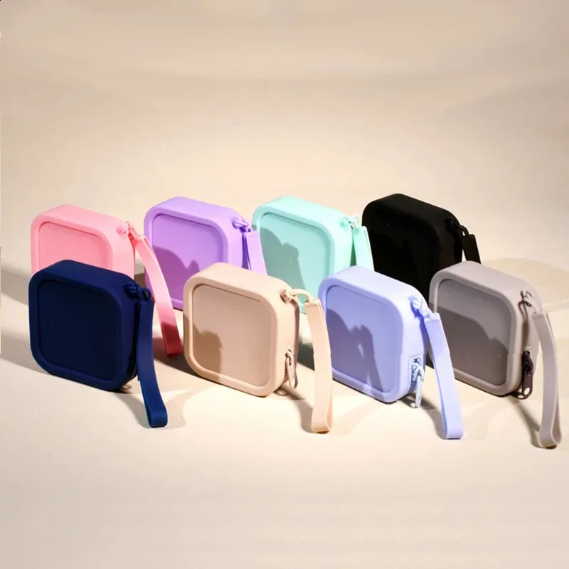 Silicone Mini Square Data Cable Storage Bag, Waterproof Solid Color ...