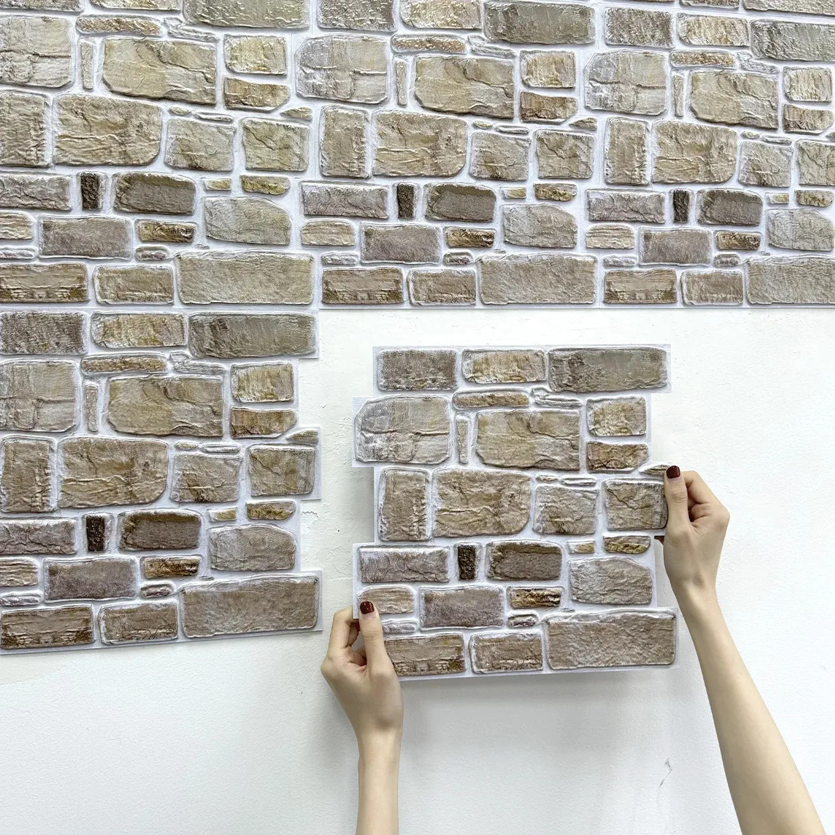 Self Adhesive 3D Faux Stone Wall Tiles For Living Room Fireplace Water ...