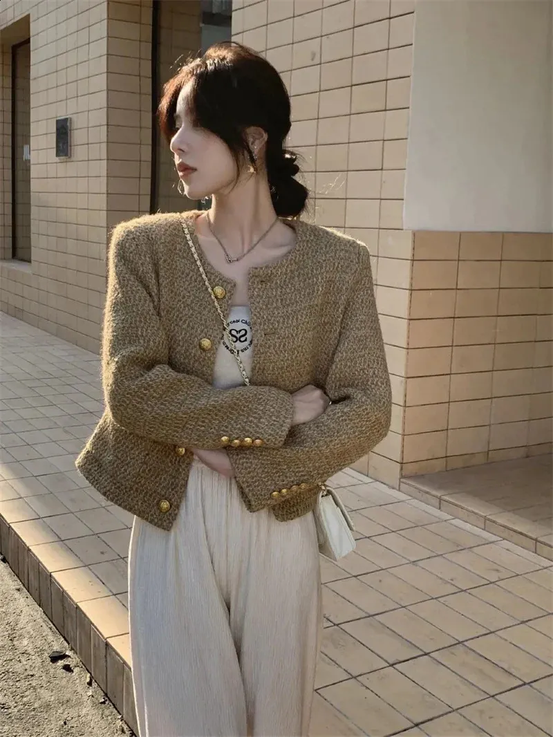 Elegant Tweed Coat with Round Neck - Premium Quality Women's Jacket ...