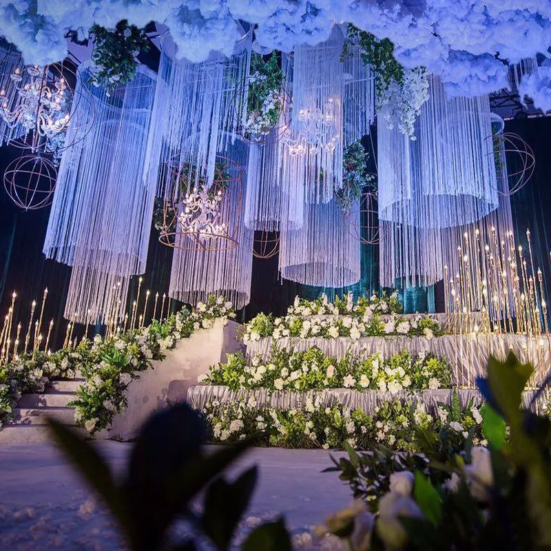 Hanging Ceiling Wedding Backdrop Tassel Fringe Curtains Silver Glitter ...