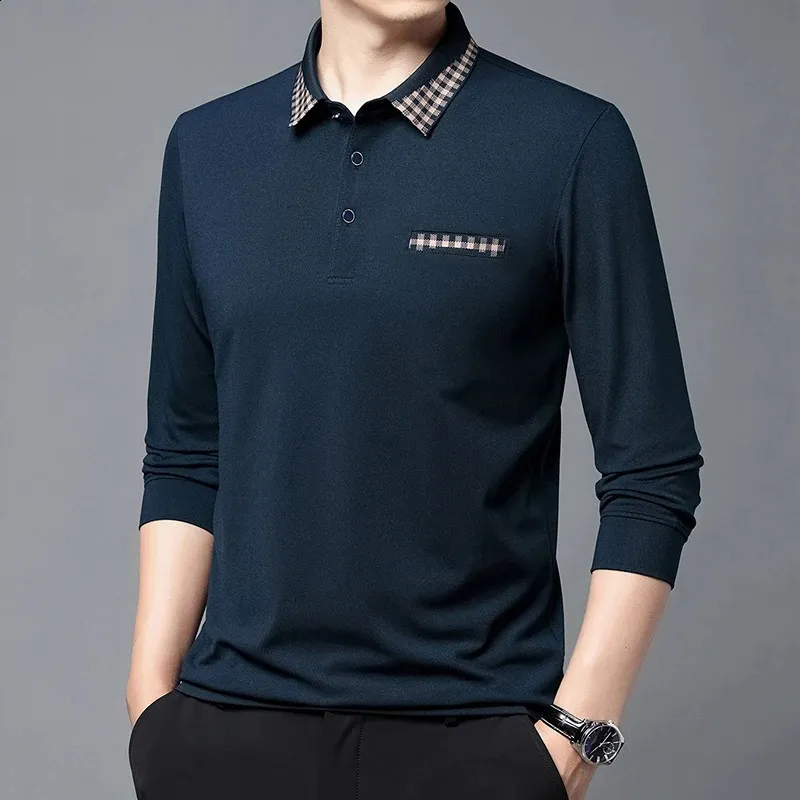 Cotton Men's Long Sleeve Polo Shirts, Casual Solid Color Basic Polos ...