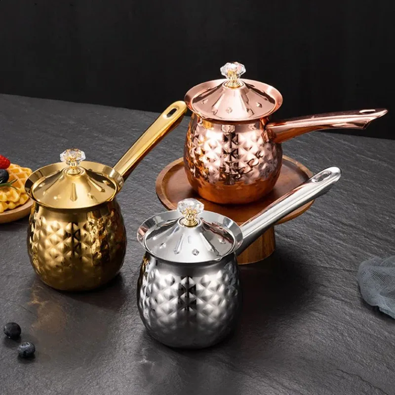 Golden Stainless Steel Milk Coffee Pot: Floral Design, Long Handle ...