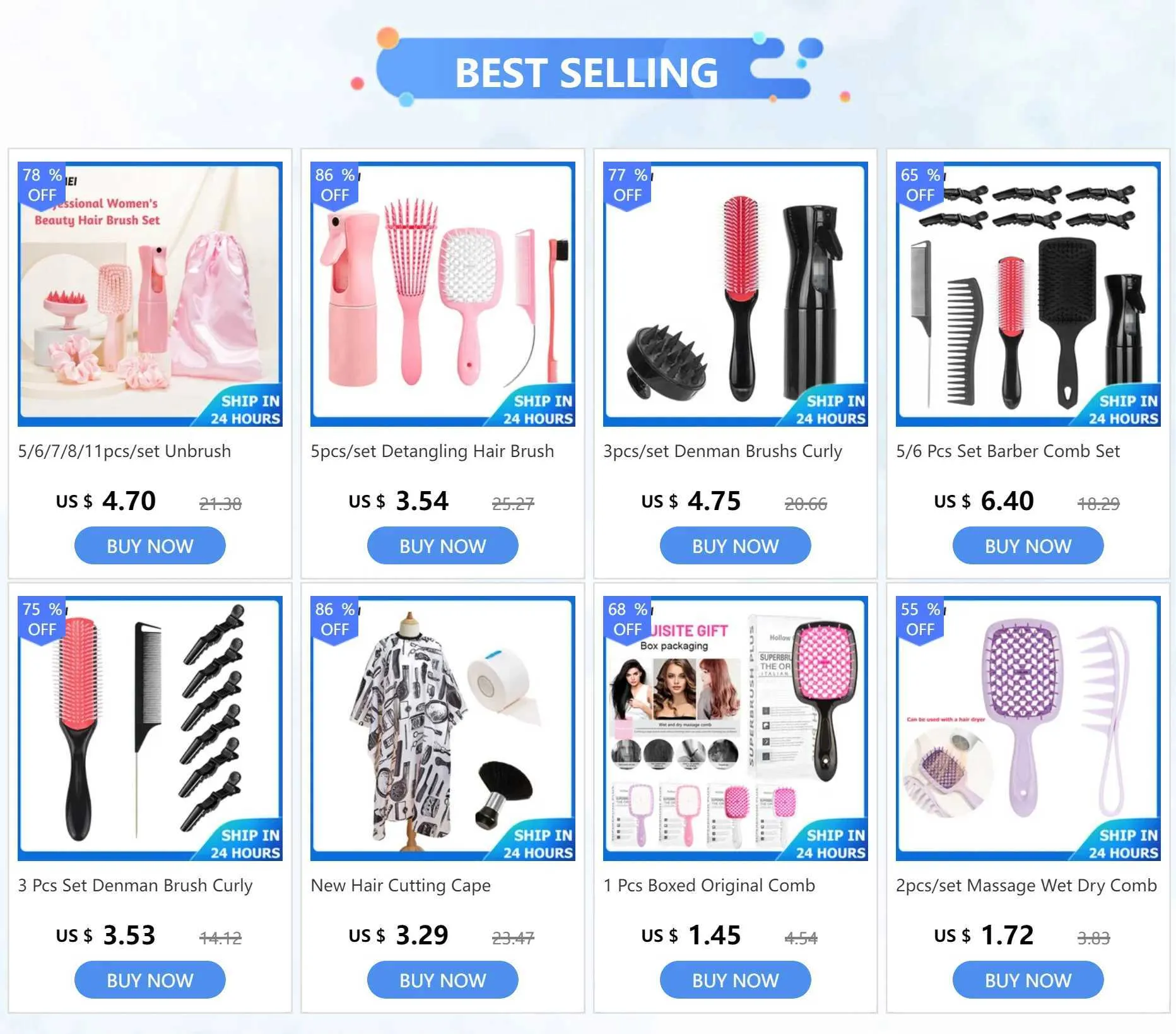 Detangling Hair Brush Set - 9-Row Curly Hair Comb & Scalp Massager for ...