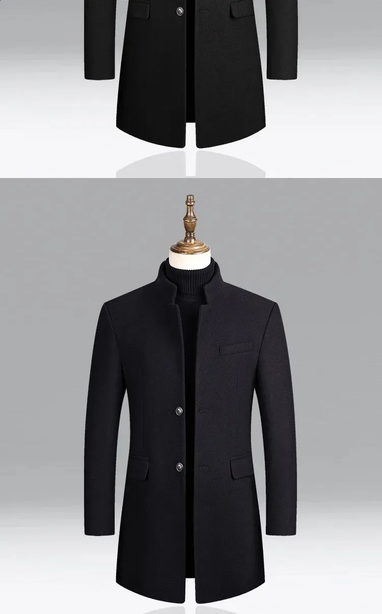 Men's Winter Long Sleeve Slim Fit Warm Wool Blend Coat Jacket from ...