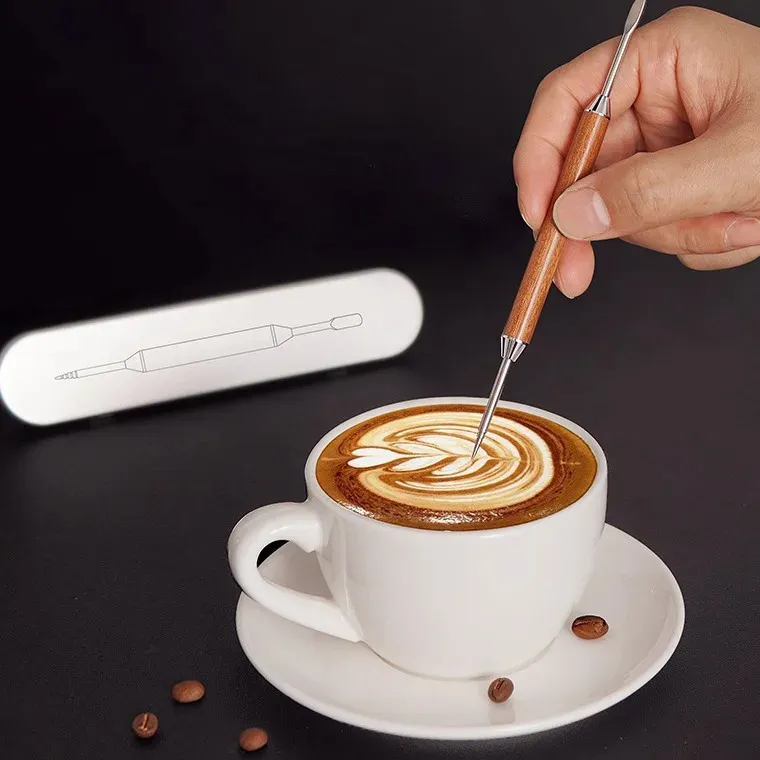Stainless Steel Coffee Stencils with Wooden Handle for Latte Art ...