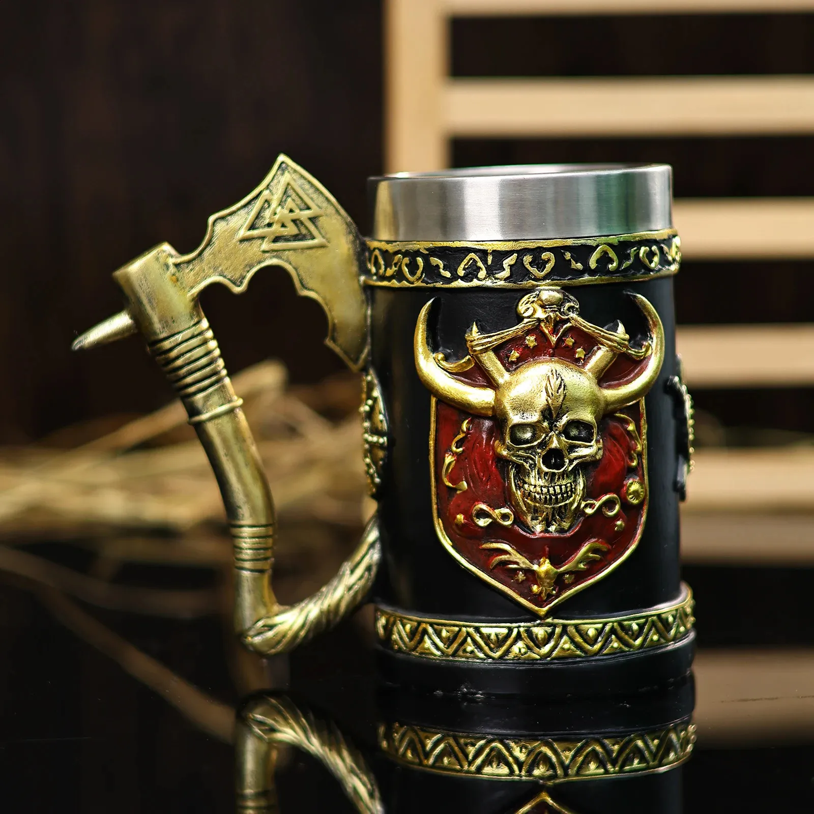 Viking Tomahawk Skull Mug With Stainless Steel Insert Resin Beer Stein ...