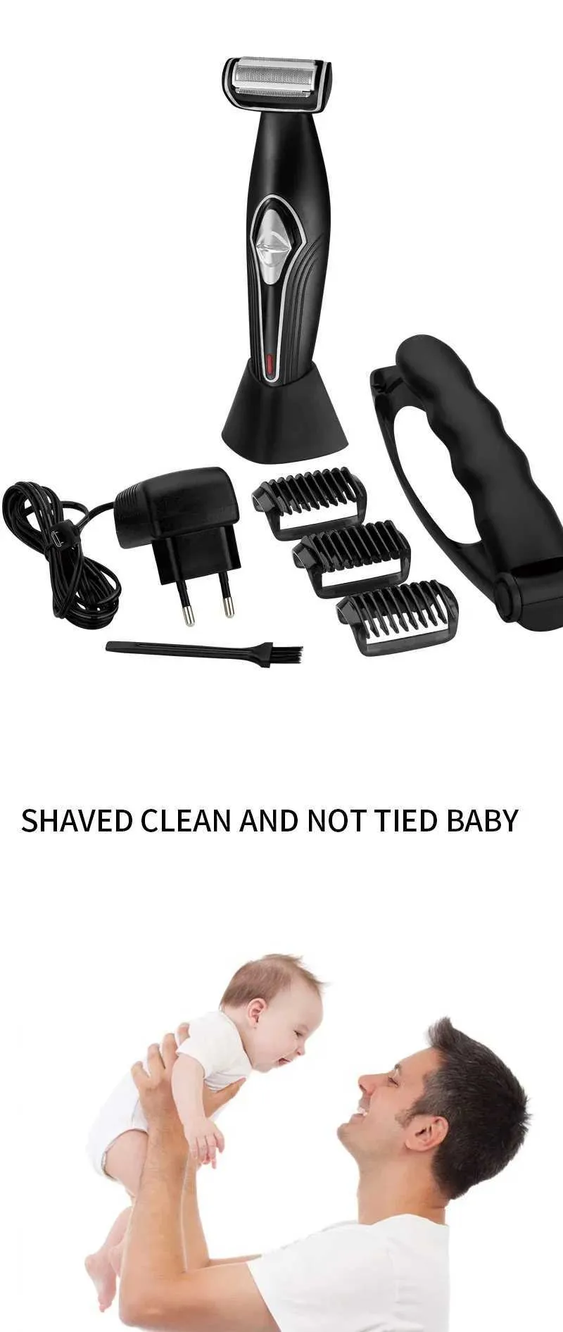 Waterproof Rechargeable Electric Shaver & Back Razor with Trimmer - Wet ...