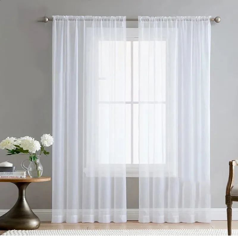 2 PackWhite Sheer Curtains 84 Inch Length - Tulle Voile Window Drapes ...