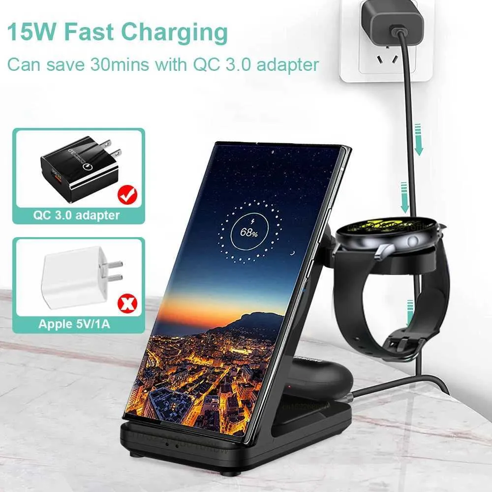 3-in-1 Wireless Charging Dock: Stylish Charger for Galaxy Watch, S24 ...