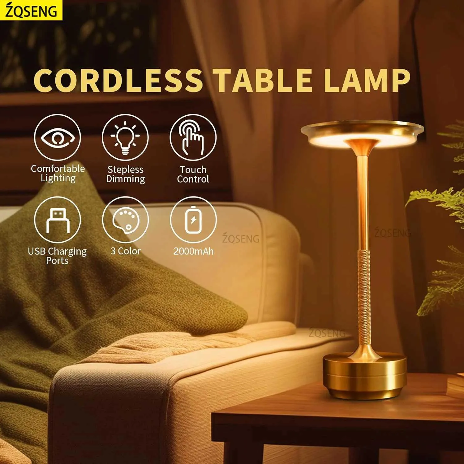 Rechargeable Touch Table Lamp - Cordless LED Desk Lamp for Bar, Bedroom ...