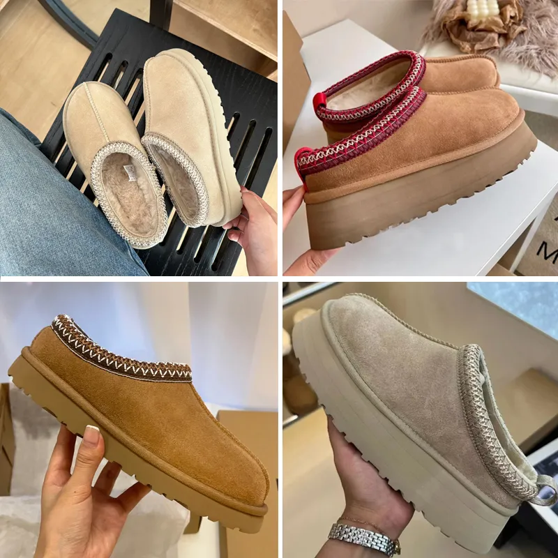 Women's Fluffy Tasman Slippers: Real Leather Platform Scuffs With Wool ...