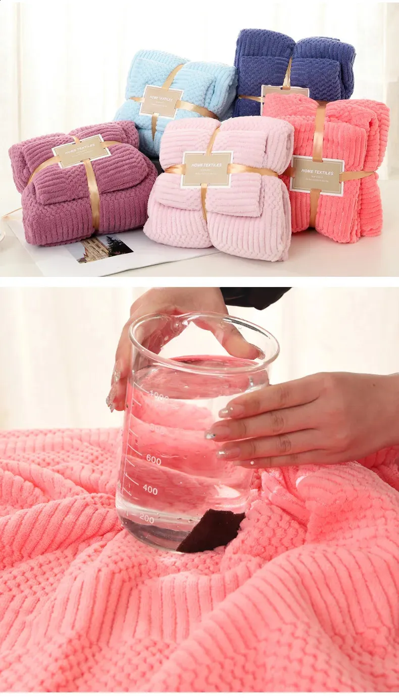 Coral Fleece Beach Towel | 4-Piece Set | Thick, Absorbent, Soft | Solid ...