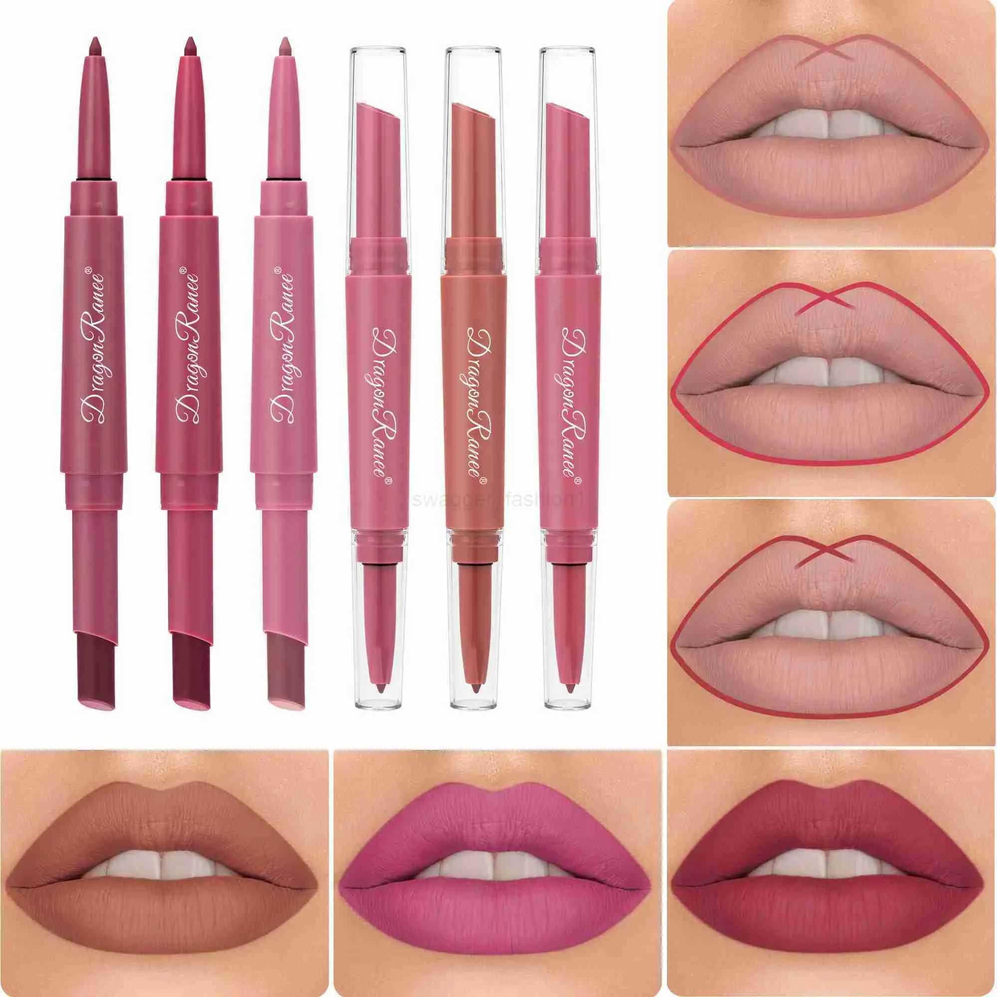 Double-Ended Lip Kit: Matte Lipstick & Liner Pen Set - Long-Lasting ...