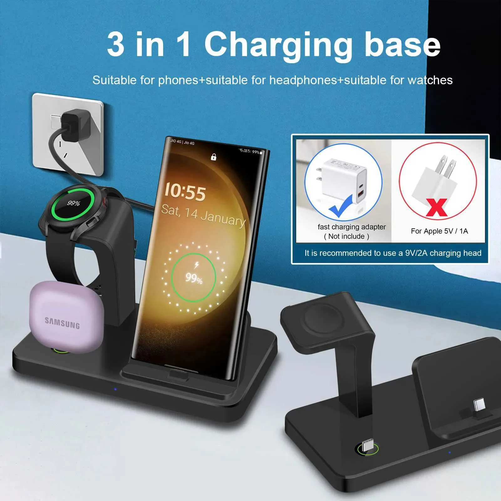 3-in-1 Wireless Charger Stand: Fast Charging Station for Samsung S23 ...