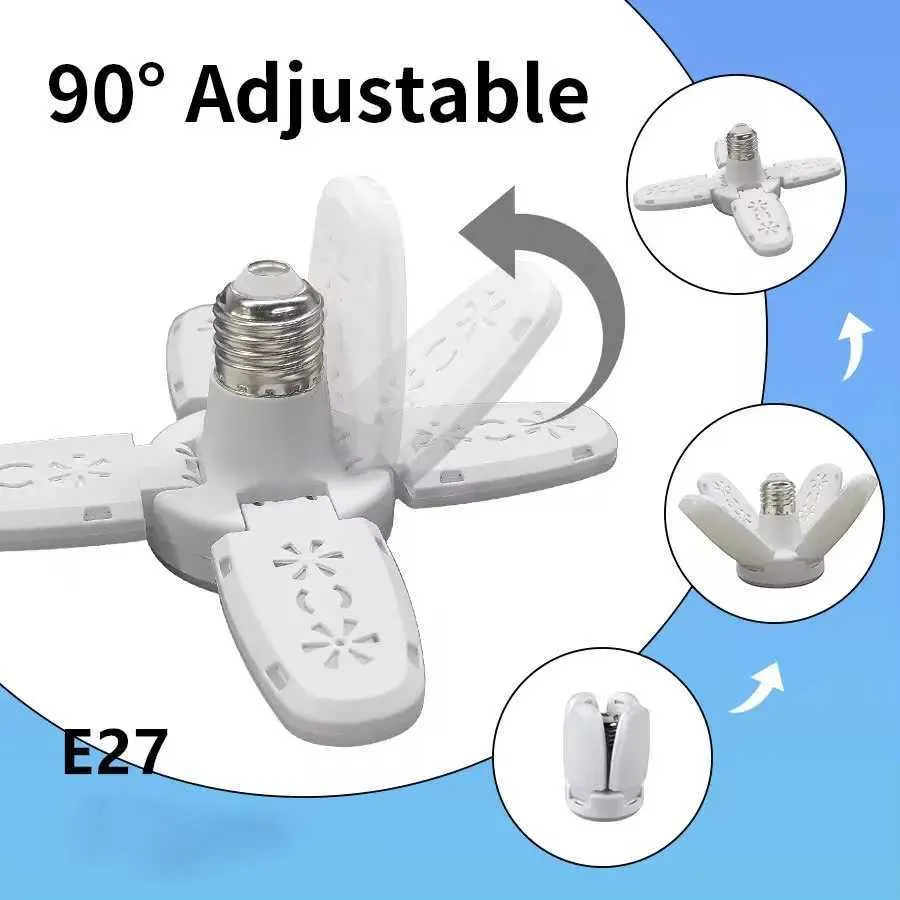 28W Foldable LED Garage Light - E27 110V/220V Deformable LED Bulb, Fan ...