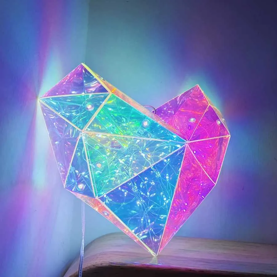 Romantic Heart LED Table Lamp - Luminous Iridescent Night Light ...