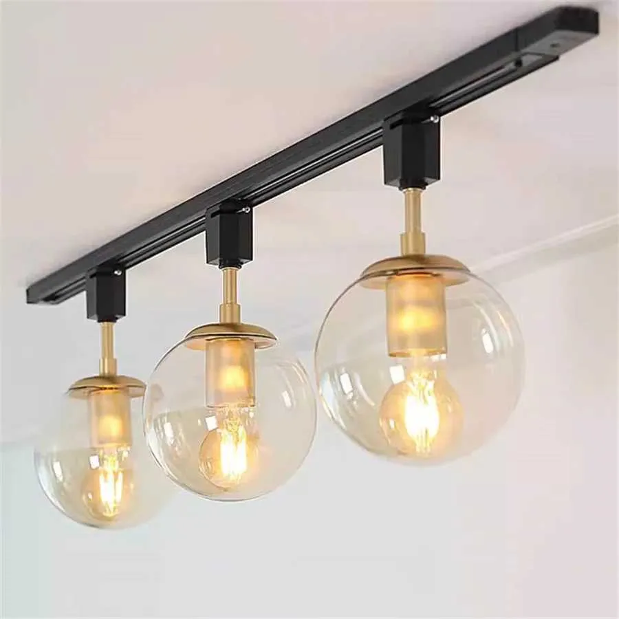 Nordic Vintage LED Track Lights Glass Globe E27 Ceiling Spotlights For ...