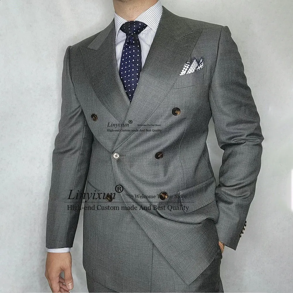 Grey Mens Double Breasted Slim Fit Formal Business... From Leemostore ...