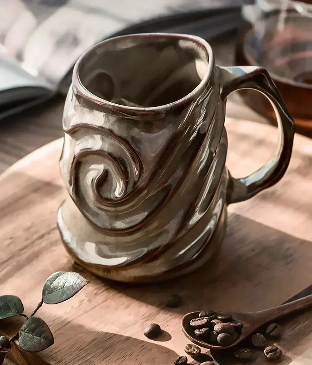 2024500ml Ceramic Coffee Mug with 3D Abstract Face Relief, Creative and ...
