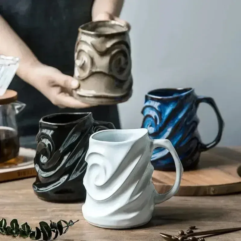 2024500ml Ceramic Coffee Mug with 3D Abstract Face Relief, Creative and ...