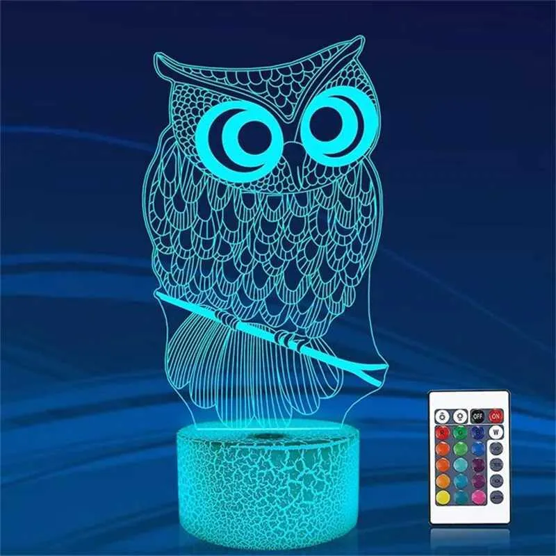 Cute Owl Night Light - 3D Animal Nightlight, USB Rechargeable Desk Lamp ...