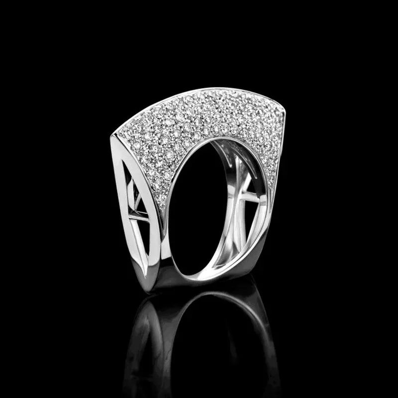 Sterling Silver Hollow Diamond Ring for Women - Unique Irregular Design ...