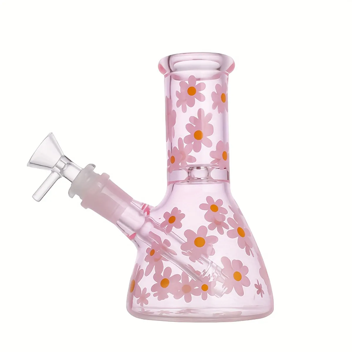 6.2inch Daisy Pink Mini Glass Bong Dab Rig With Downstem And Glass Bowl ...