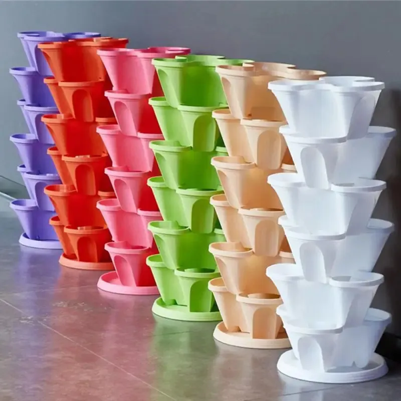 Stackable Flower Pot: DIY Garden Tower Planter With Plastic Tray ...