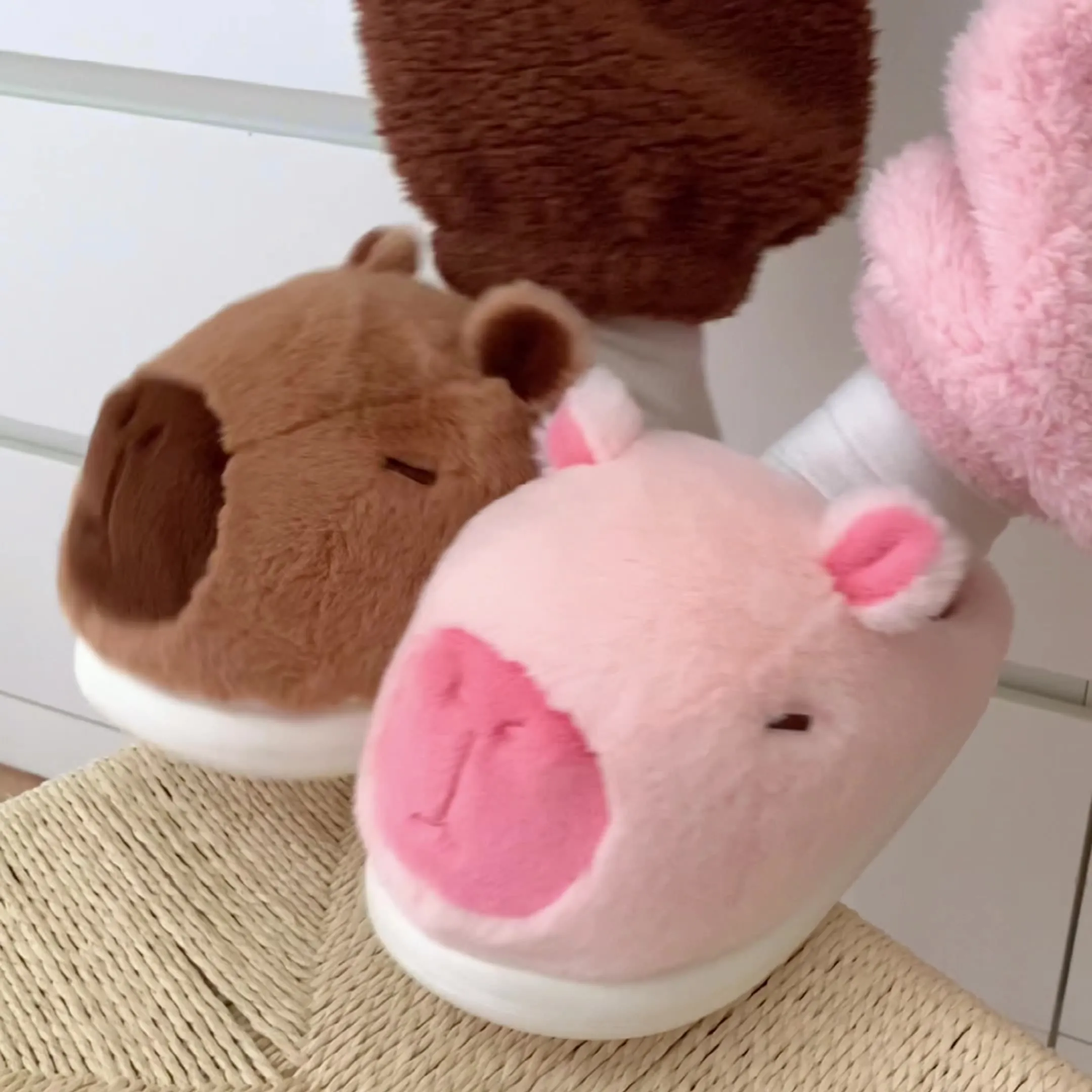 Kapibara Family Slippers Cute Fluffy Winter Warm Plush Indoor Flats For ...