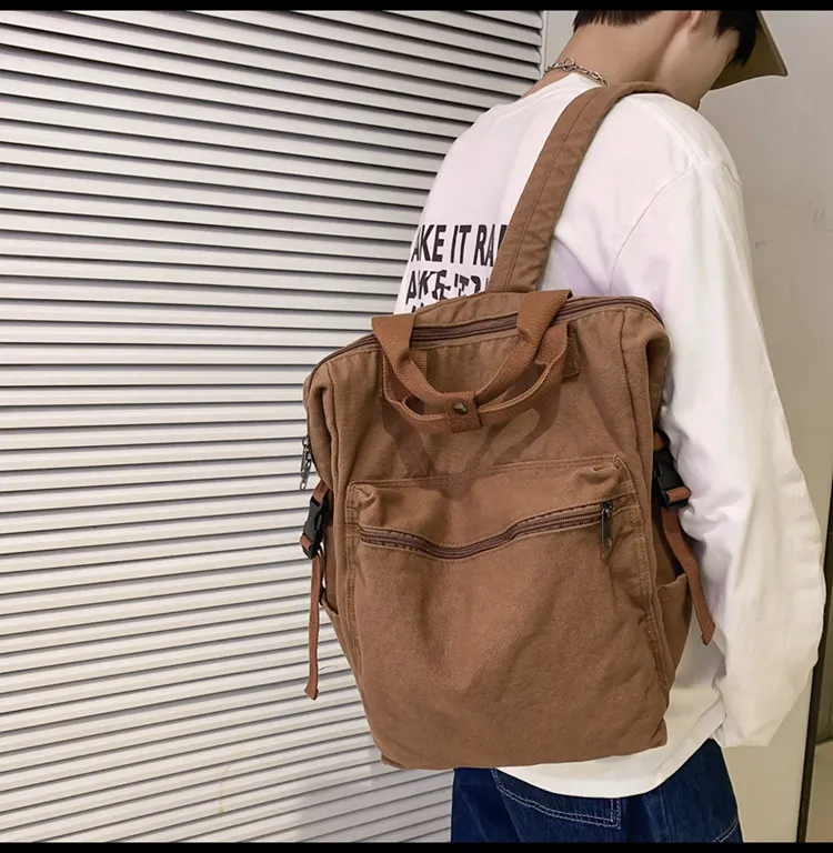 Large Capacity Canvas Backpack - Korean Inspired Schoolbag, Retro Style ...