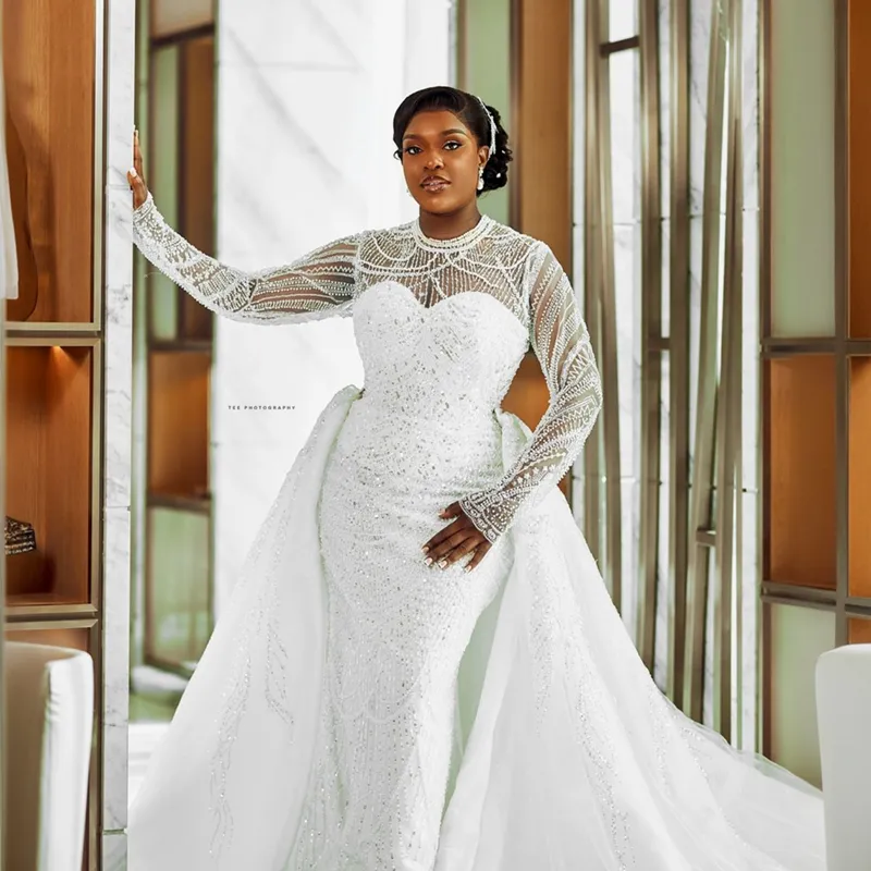 2024 Plus Size African Mermaid Wedding Dress Detachable Train Bridal ...