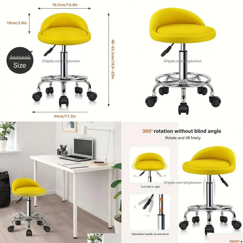 DHgate.com:Round Yellow PU Leather Rolling Stool Height Adjustable ...