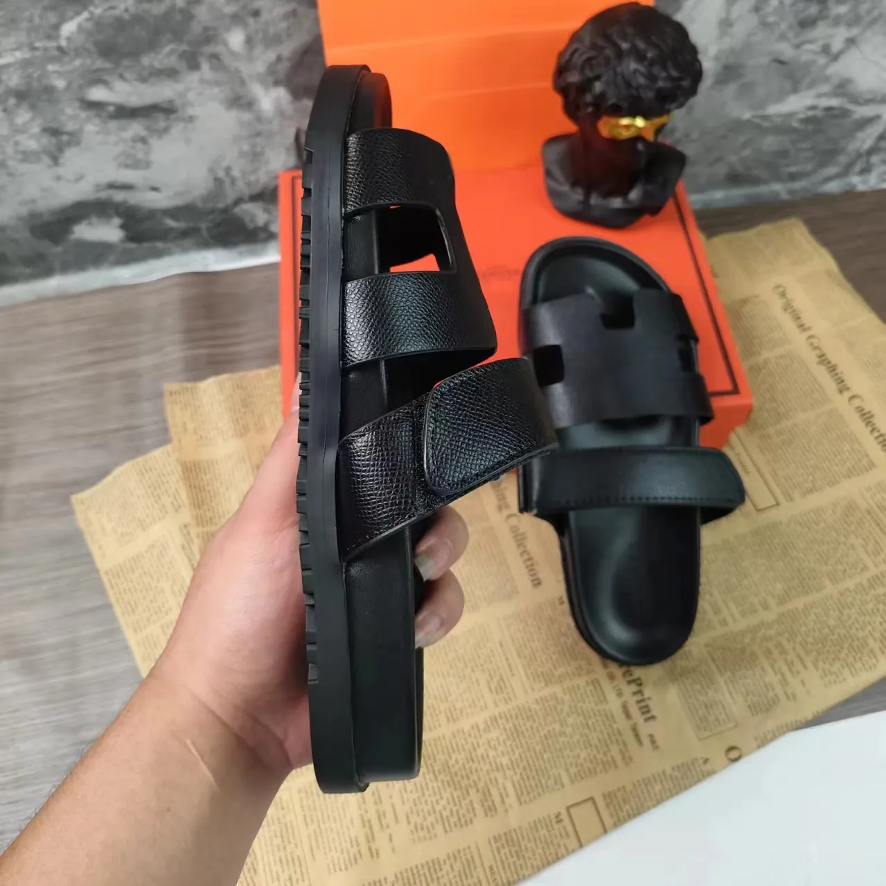 Stylish Leather H Slippers With Box Perfect For Summer And Winter Beach ...