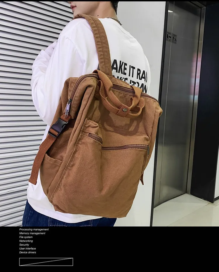 Large Capacity Canvas Backpack - Korean Inspired Schoolbag, Retro Style ...