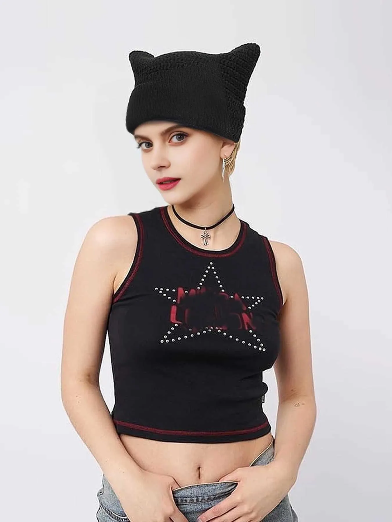 Women's Crochet Bucket Hats with Cute Cat Ears - Warm Winter Beanie ...